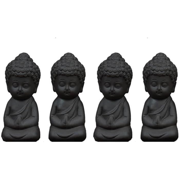 Statues De Bouddha En Poterie Zen Noir Petit Moine Décoration De Table Thé Pet Bureau Thé ...