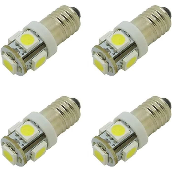 Lot De 4 Ampoules Led E10 À Culot À Vis 6 V 12 V 5 Smd 0,5 W 40 Lm (12 V, Lumière Blanche Chaude ...