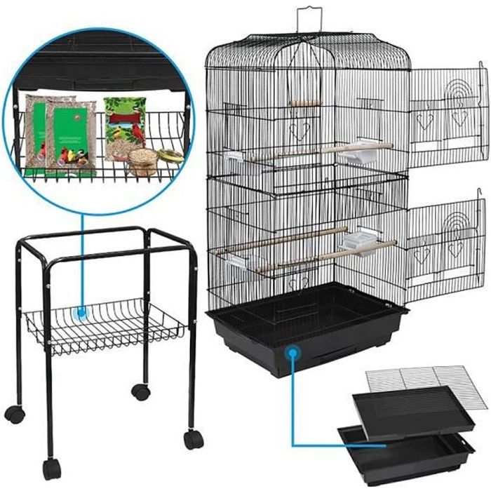 Cage Oiseaux - Roulettes - Support Détachable - Perruche Canaries ...