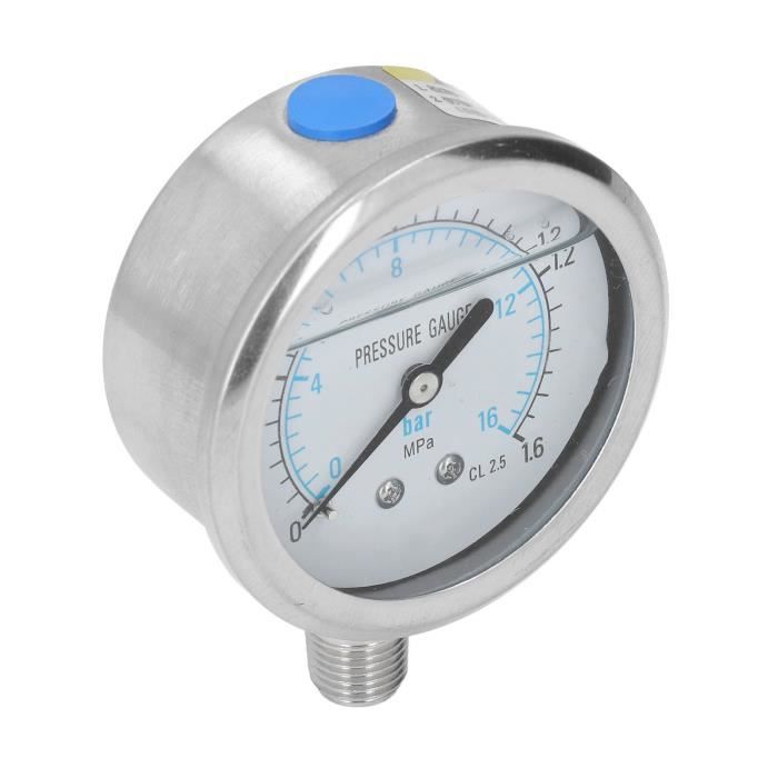 Manomètre - FDIT - YN-60 - Acier Inoxydable - Plage de 0 à 1,6 MPa - Connexion NPT 1/4 po ...