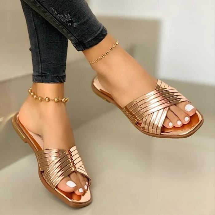 Sandales pour femmes REMYCOO - Metal Cross Fashion Shoes - Or rose ...