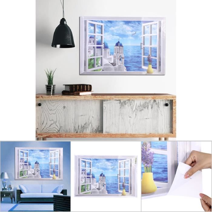 Autocollant mural 3D - QIILU - Plage Mer Égée - PVC - 60x90 cm - Design ...