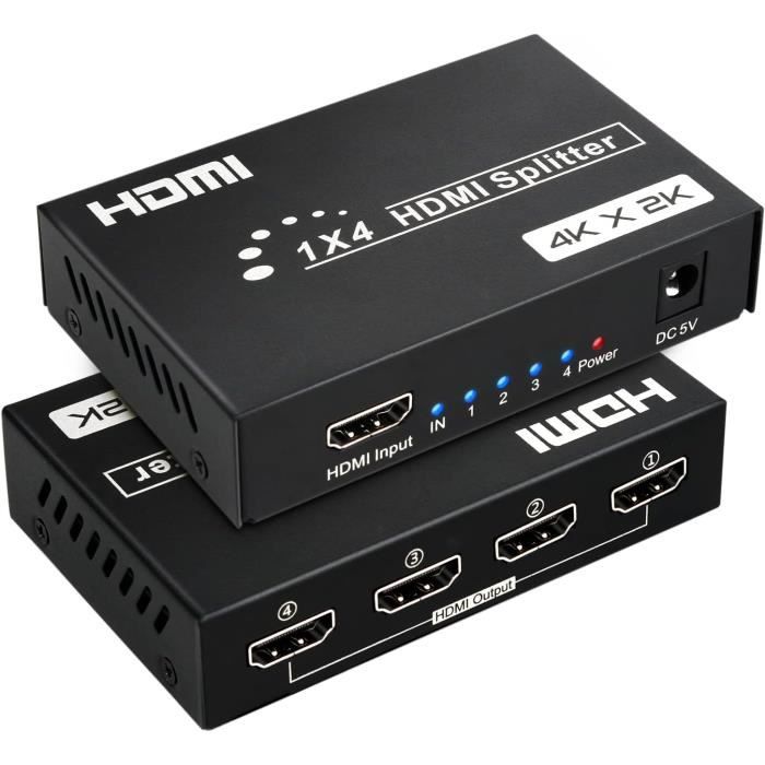 Répartiteur Hdmi 1 Entrée 4 Sorties, Distributeur Hdmi Hdcp 4K 3D, Splitter Hdmi 1X4 Avec ...