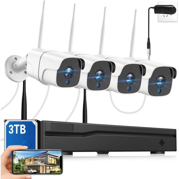 Kit Caméra De Surveillance Wi-Fi 8Ch Avec 4 Caméras De Sécurité Sans ...