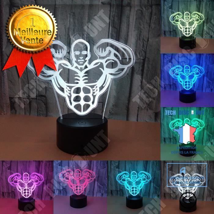 TD® Lampe LED Bodybuilding Muscle Homme 3D illusion Nuit Lumière ...