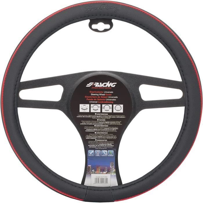 Couvre-Volant Speed - Eco-Cuir Noir + Couture Rouge - 37-39Cm[D1801 ...