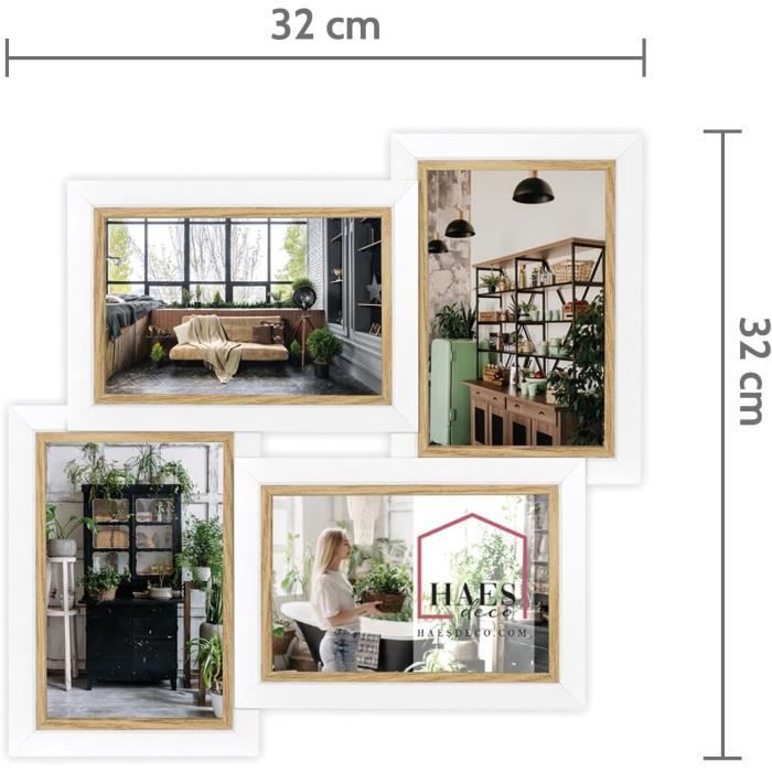 Cadre Multi Photo-Galerie Fevik En Bois Blanc Et Marron Pour 4 Photos ...
