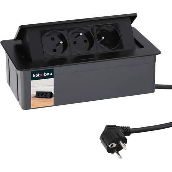 ® Multiprise Escamotable En Aluminium - 3 Prises - 1,5 M - Noir[u3768 ...