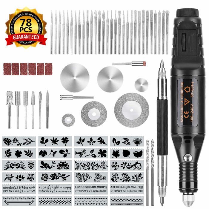 Kit d'outils de gravure 78 pièces, stylo graveur électrique en métal ...