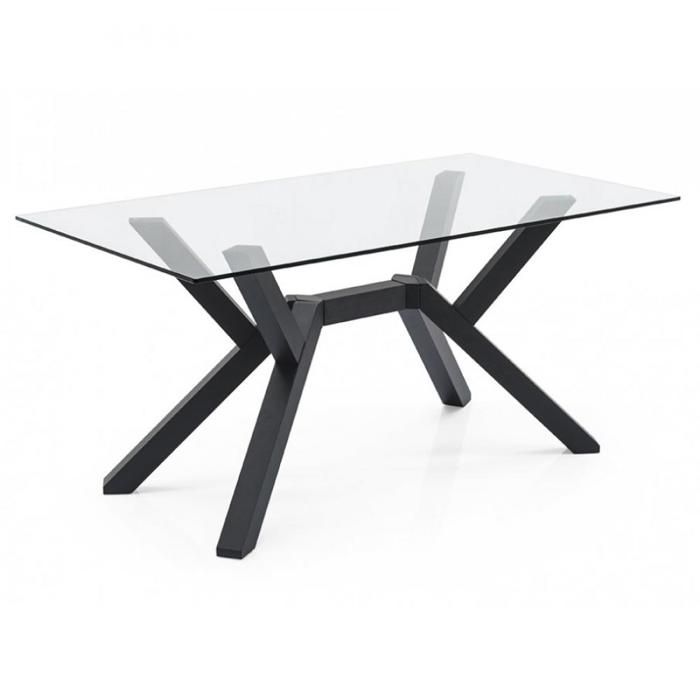 Table repas 6 couverts MIKADO 160 cm base bois noir plateau verre trempé - Cdiscount Maison