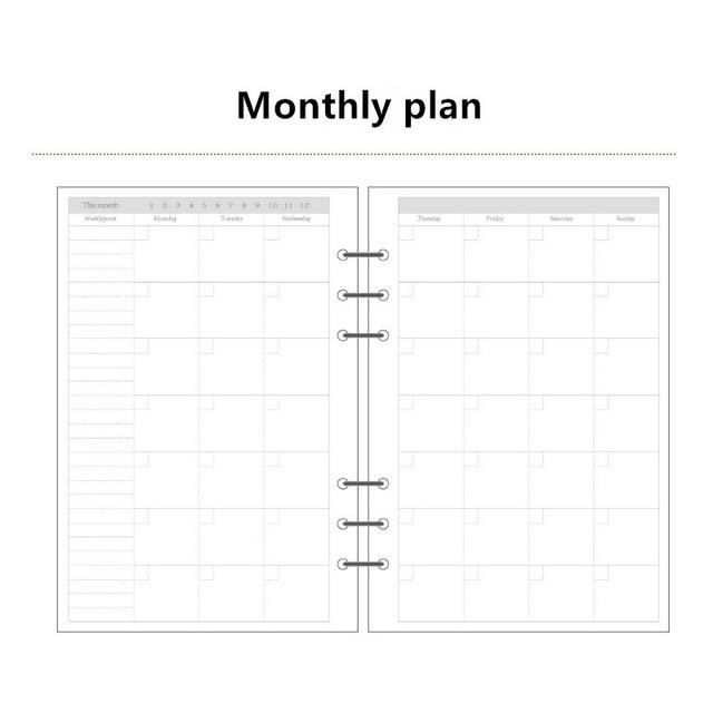 A6 - Plan mensuel - spirale transparent PVC cahier couverture lâche ...