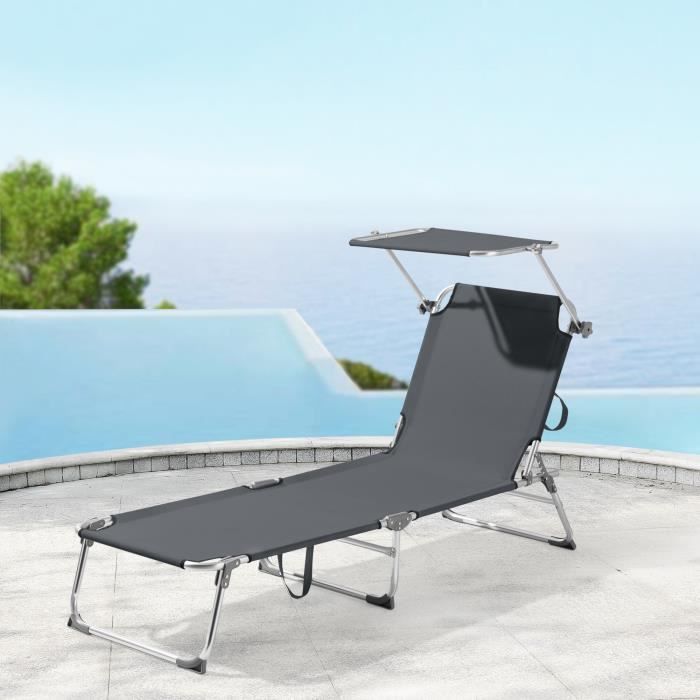 Transat avec Pare-Soleil Legorreta Aluminium Polyester Argenté Mat Gris ...