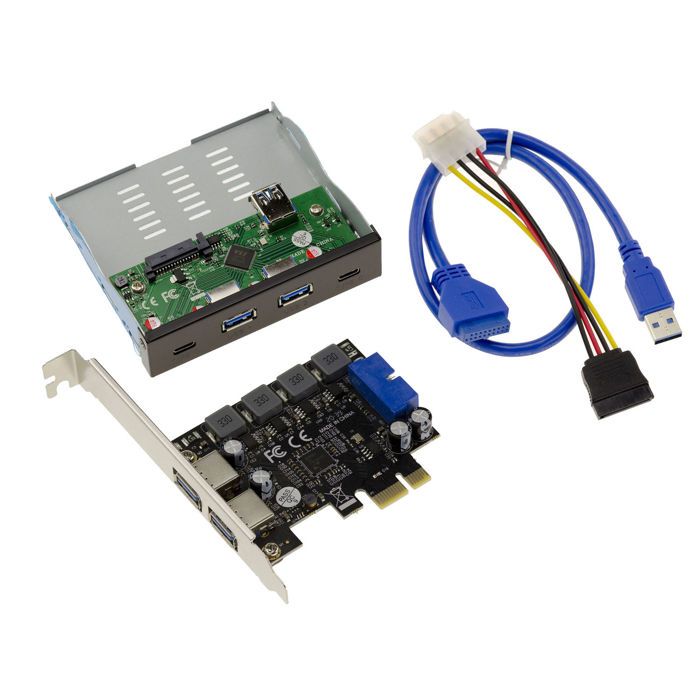 Kit USB3 6 ports pour boitier PC : Carte PCIe vers USB 3.0 2 Ports High Power et baie USB3 2x A ...