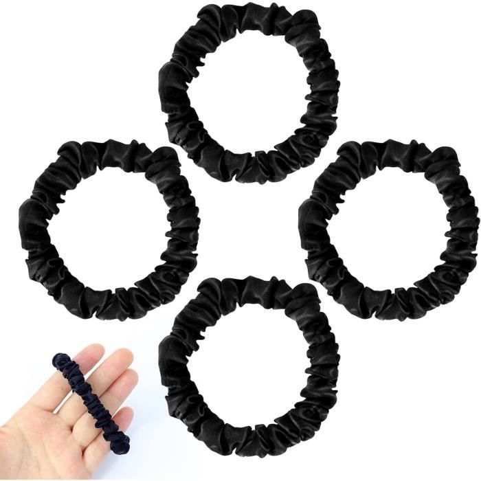 Chouchou Femme Cheveux, 4 Pièces Noir Chouchou Satin, Elastique Soie Cheveux, Antidérapant ...