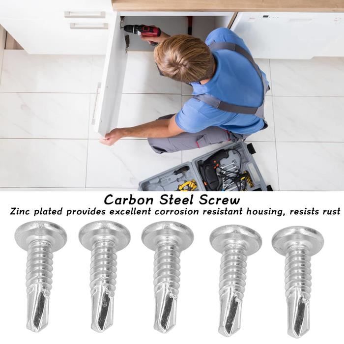 FRA - Vis autoperceuse 50pcs vis auto-perceuse en acier au carbone zingué vis perceuse en croix ...