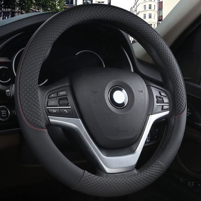 COUVRE-VOLANT,Black--Housse de volant de voiture en cuir PU noir, couvre volant universel de ...