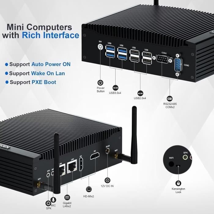 Windows 11 Pro Mini Pc Fanless I5, Pc Industriel Core I5 8260U, 16Gb ...