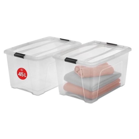 Iris Ohyama, Boite rangement plastique, Boite de rangement bureau de 45L, Lot de 2, NTB-45 ...