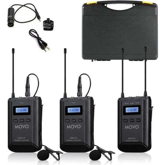 Wmx-20-Duo Kit Microphone Lavalier Sans Fil Uhf 48 Canaux Avec 1 Récepteur, 1 Émetteur Et 1 ...