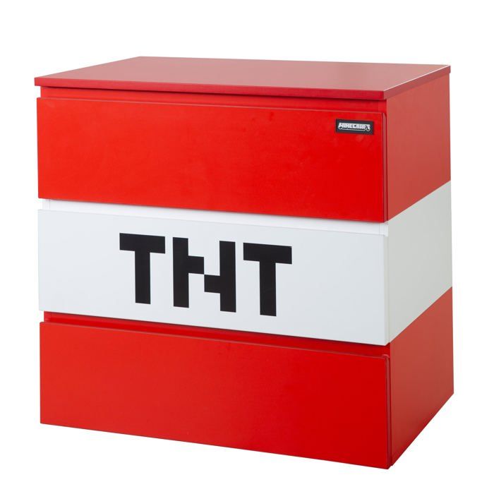 Commode 3 Tiroirs avec LED - ROBA - Minecraft Cube TNT - Rouge - Meuble ...