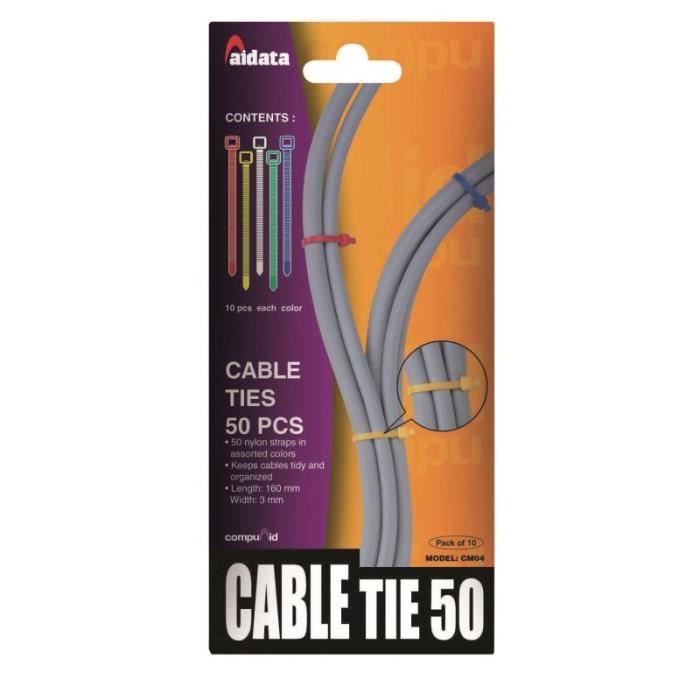 Attache cables - AIDATA - 160x3mm - Nylon - Lot de 50 - Assortiment - Cdiscount Bricolage