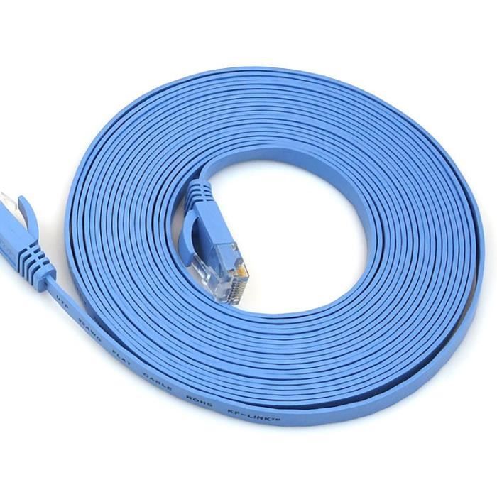 Cable Reseau Ethernet Gigabit RJ45 Cat 6/6a Extra Plat, Couleur: Bleu ...