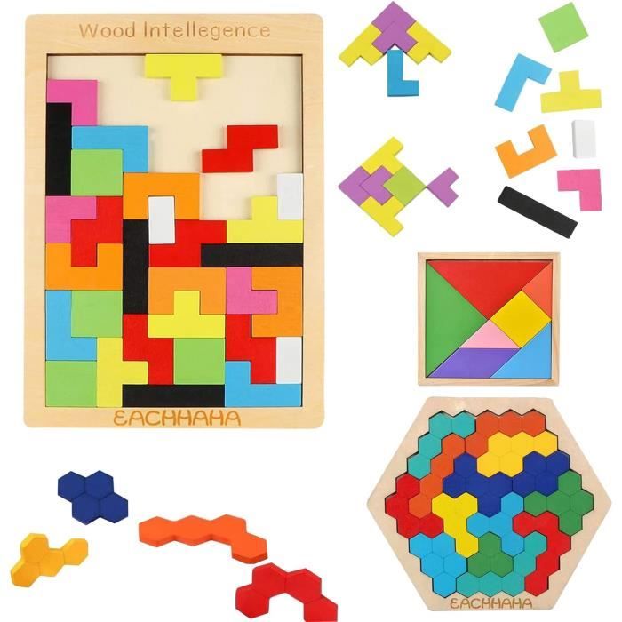 Puzzle Enfant 3 Ans,Tangram Bois Puzzle 3 En 1,Casse-Tête En Bois, Améliorer La Pensée Logique ...