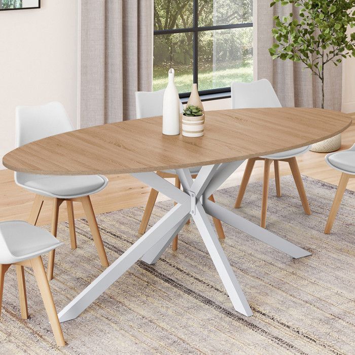 IDMARKET Table à manger ovale ALIX 10 personnes pied araignée bois et blanc 200 cm - Cdiscount ...