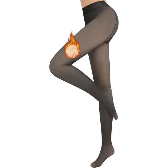 Collant Polaire Femme Hiver Effet Transparent 200g - Noir - Collants Thermiques Chauds Taille ...