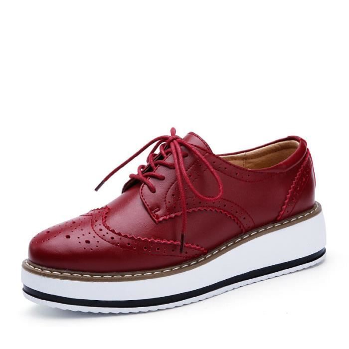 Chaussures en cuir pour femmes,Derby,plateforme en or,Brogue à lacets ...