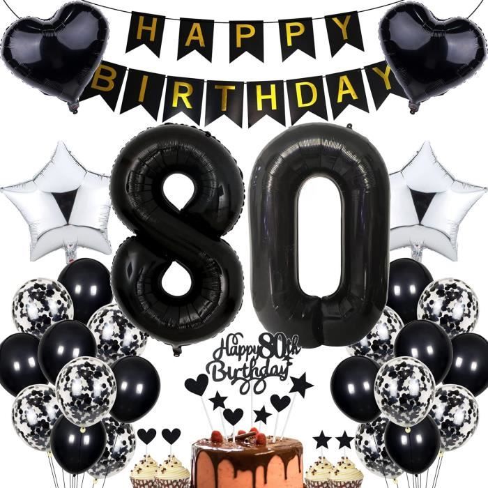 Ballon 80E Anniversaire Décoration De Fête Noir Décoration De Gâteau ...