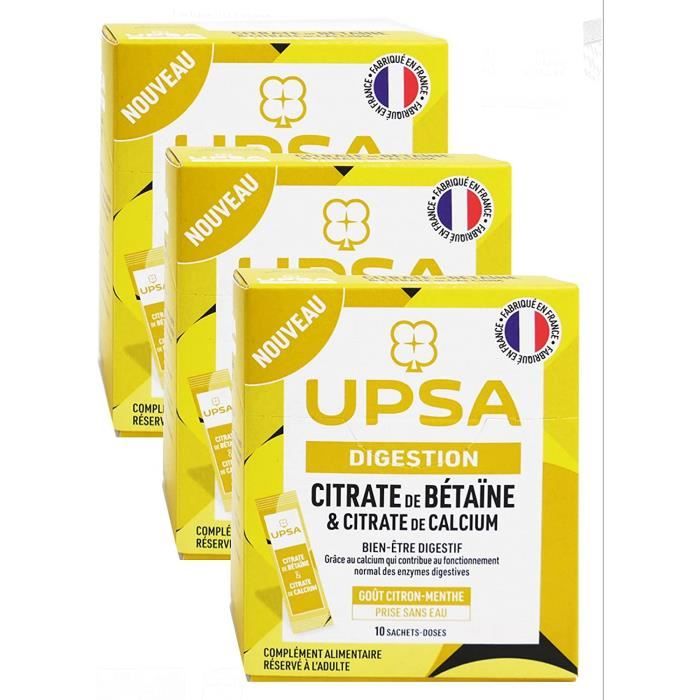 UPSA Digestion Citrate de Bétaine 400mg et Calcium en sachet lot de 3 ...