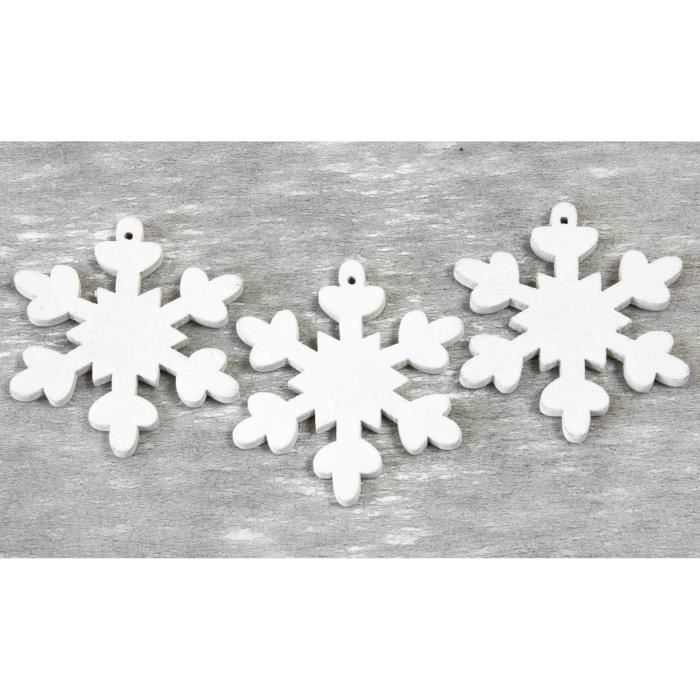 Lot de 12 flocons en bois coloris blanc - 3,5 cm - Cdiscount Maison