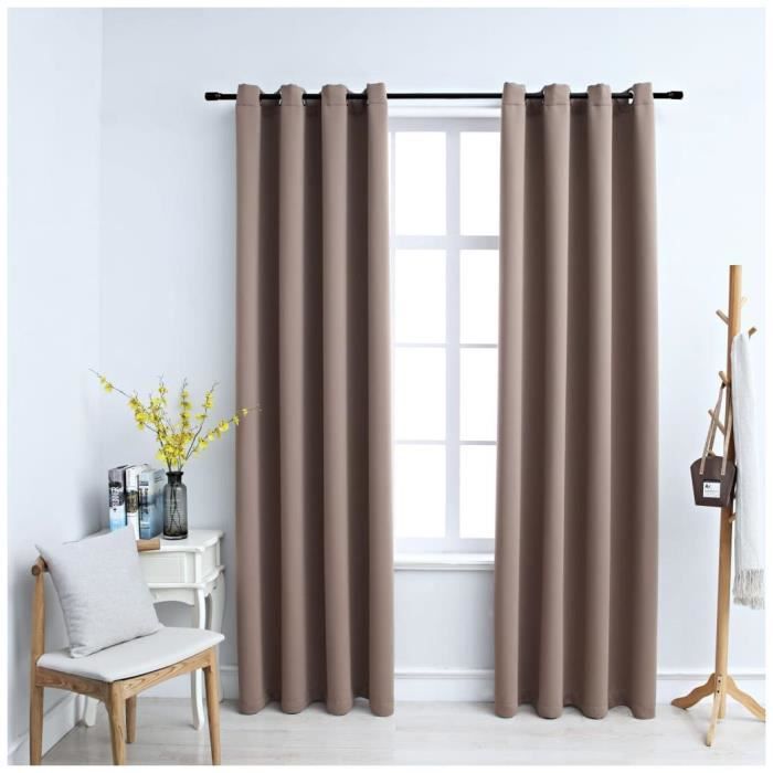 DXBK Rideaux occultants avec anneaux en métal 2 pcs Taupe 140x175 cm ...