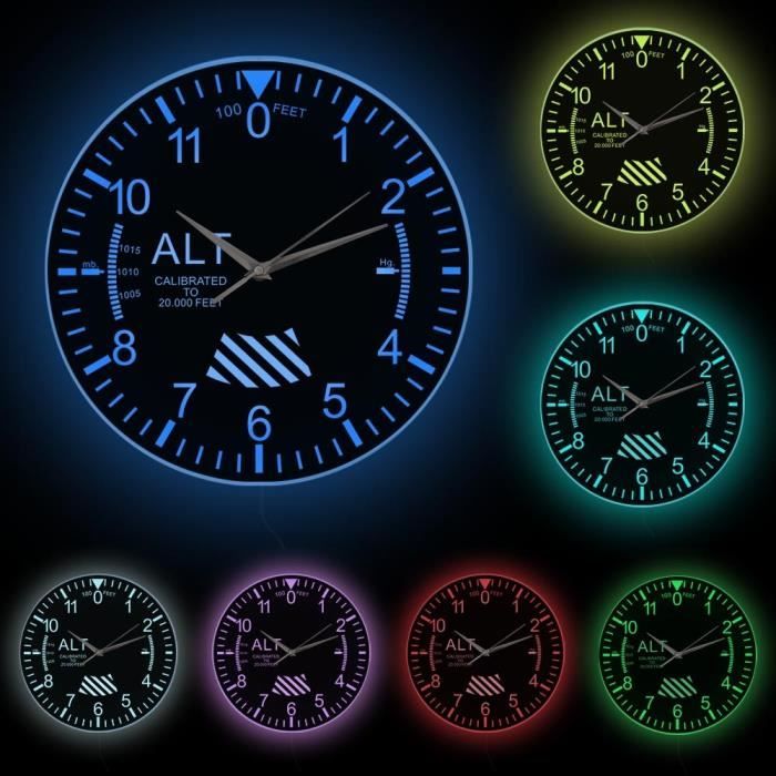 Horloge,White Frame With LED--Horloge murale ronde altimètre classique ...
