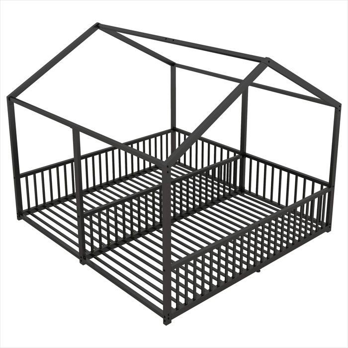 Lit enfant superposé 90x200 cm à structure maison en métal black-toned ...
