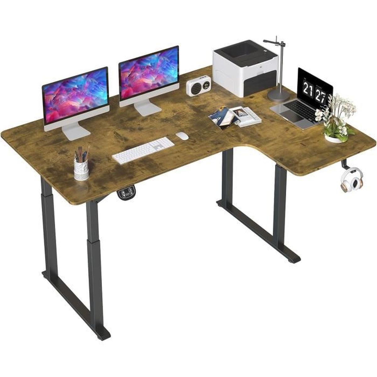 Dripex Bureau électrique ajusté en hauteur,160 x 110cm, bureau en forme ...