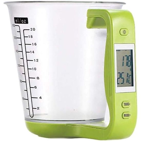 Verre doseur Verre Mesureur Numérique avec Balance de Cuisine Cruche de Mesure avec Numérique ...