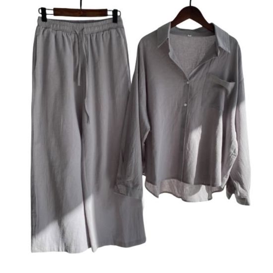 ENSEMBLE DE VETEMENTS en Lin Femme 2 Pièces Survêtement Coton et Lin ...