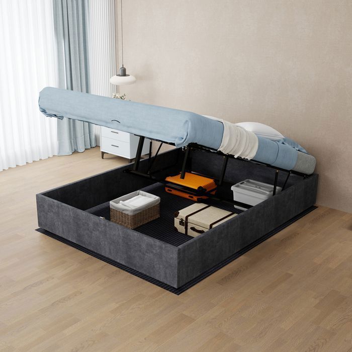Lit coffre 140 x 200 cm SENVIRO en tissu gris design géométrique ...