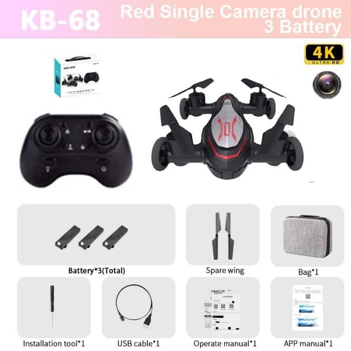 Red-BagBOX-3B-KBDFA KB 68 Land Air Drone RC Voiture 4K Professionnel HD ...