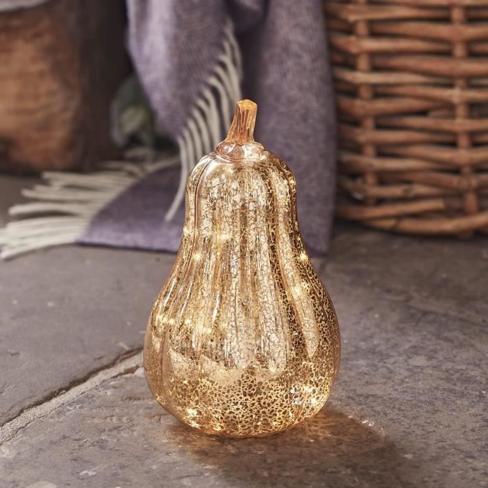 Courge Lumineuse En Verre À La Patine Dorée Á Piles Déco Halloween ...