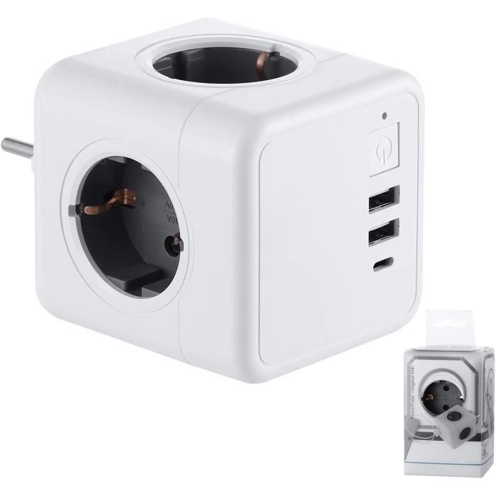 Multiprise Cube, Prise Multiple avec 4 Prises et 3 USB, 7 en 1 Multiprise Electrique USB C ...