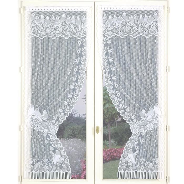 Paire de rideaux "Bonne-Femme" dentelle et franges Blanc 60 x 160cm - Cdiscount Maison