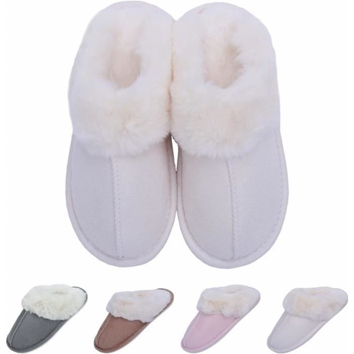 Chaussons Maison Mémoire Mousse - Femme - Blanc - Peluche Douce - Anti ...