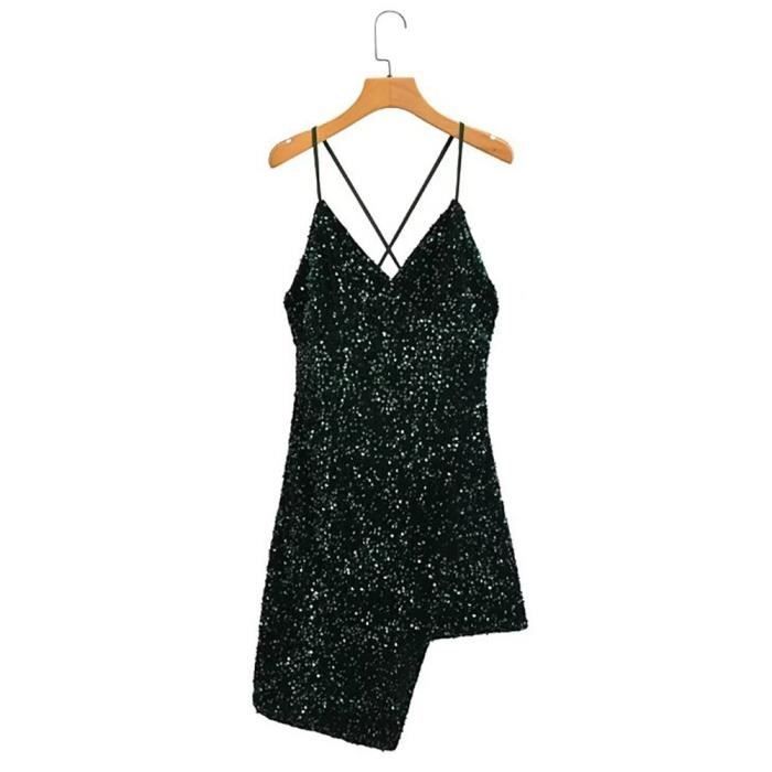 CRAZE Femmes Asymétrique Sequin Sling Robe Sexy Dos Nu Femme Fête De ...