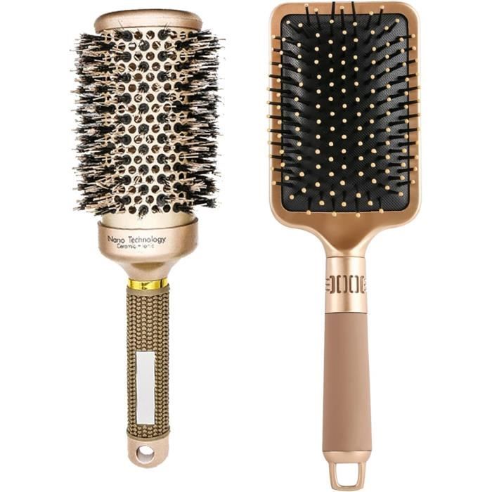 Brosse Cheveux Ronde 2 Pcs Brosse Brushing Brosse à Poils de Sanglier ...