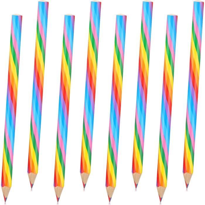 8 Crayons pour Enfants Crayons de Couleur Arc-en-Ciel Amusants 4 Couleurs en 1 Crayons Arc-en ...