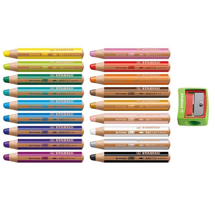 Stabilo Woody Lot de 18 crayons de couleur ronds 3 en 1 eois ...