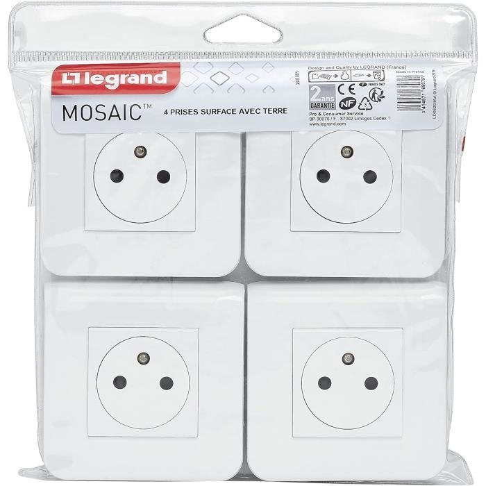 Prise Electrique Murale Avec Terre Mosaic Surface - Prise 2P+T + Plaque ...